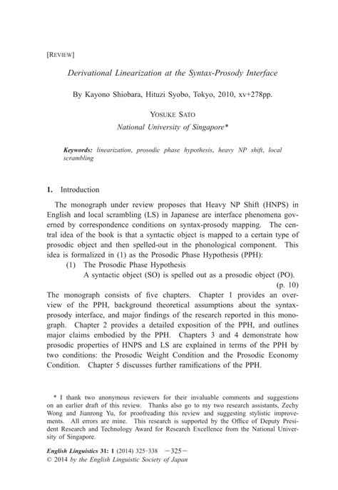 Pdf Derivational Linearization At The Syntax Prosody Interface By