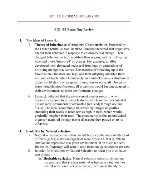 Bio 182 Exam One Review Bio 182 General Biology 182 Bio 182 Exam One