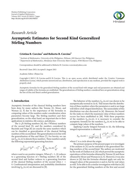 Pdf Asymptotic Estimates For Second Kind Generalized Stirling Numbers