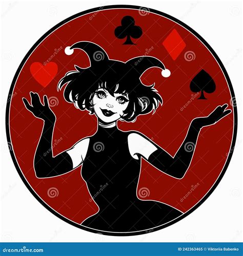 Beautiful Joker Girl In A Round Frame Stock Vector Illustration Of