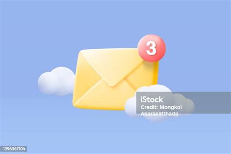푸른 하늘 구름 배경에 알림 새 메시지가있는 3d 메일 봉투 아이콘 거품 읽지 않은 아이콘이있는 최소 이메일 편지 메시지 개념 3d 벡터는 격리된 파란색 파스텔 배경을