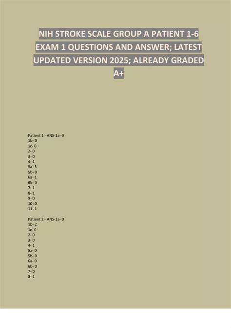 Nih Stroke Scale Group A Patient 1 6 Exam 1 Questions And Answer Latest Updated Version Nih