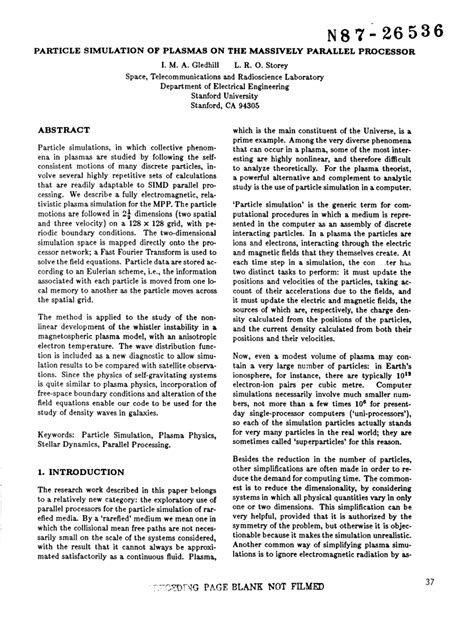 Pdf Particle Simulation Of Plasmas On The Massively Parallel Processor