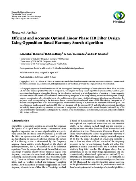 Pdf Efficient And Accurate Optimal Linear Phase Fir Filter Design