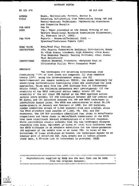 Pdf Detecting Differential Item Functioning Using Logistic Regression