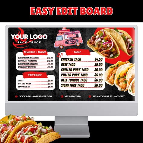 Editable Food Truck Menu Template Taco Truck Canva Menu Board