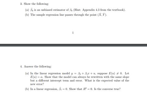 Solved 3 Show The Following A β0 Is An Unbiased