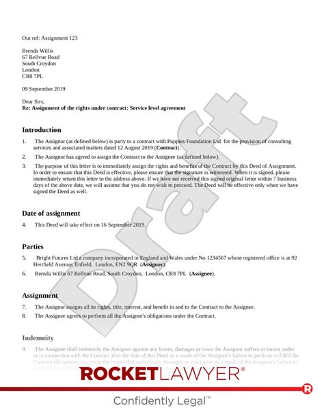 Letter Assigning A Contract Template Rocket Lawyer Uk