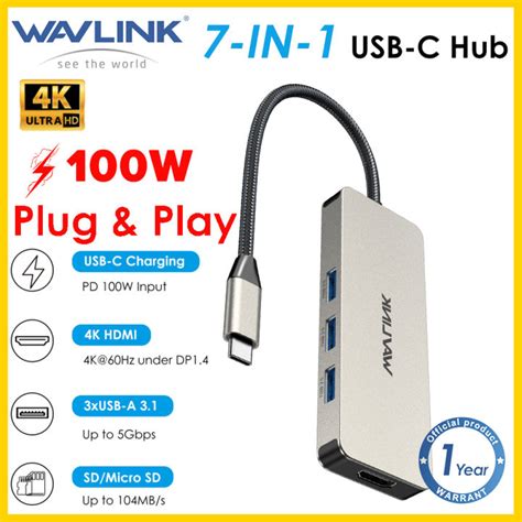 Wavlink USB C Hub 7 In 1 Type C Docking Station With 4K 60HZ USB C To HDMI SD TF Card Reader