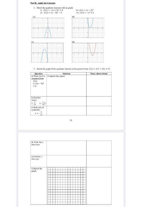 Solved Part B Apply The Concepts Match The Quadratic Chegg