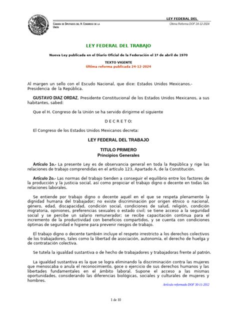 Ley Federal Del Trabajo 2024 Pdf Outsourcing Derecho Laboral