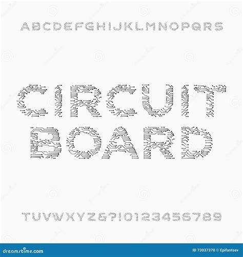 Circuit Board Font Vector Alphabet Digital Hi Tech Style Letters And Numbers Stock Vector