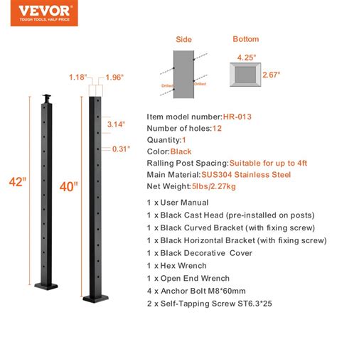 Vevor Vevor Cable Railing Post Level Deck Stair Post 42 X 0 98 X 1 97