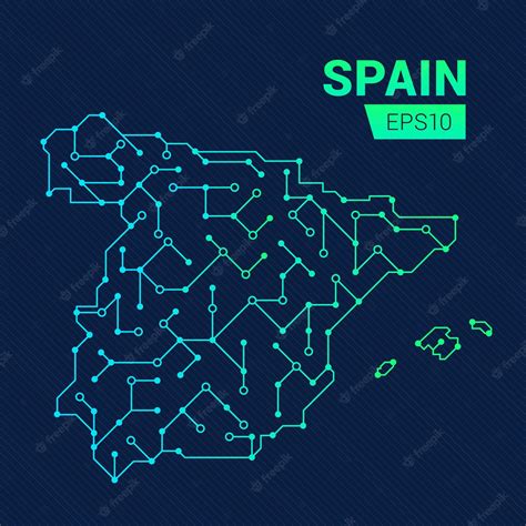 대륙 기술 배경의 스페인 전기 회로의 추상 미래 지도 프리미엄 벡터