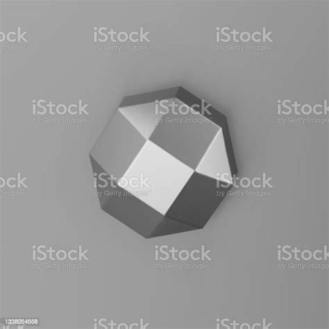 회색 배경에 그림자가 분리된 3d 렌더링 실버 기하학적 모양낮은 폴리 구 금속 광택 사실원시 트렌디 한 디자인을위한 추상 장식 벡터 그림 12면체에 대한 스톡 벡터 아트 및