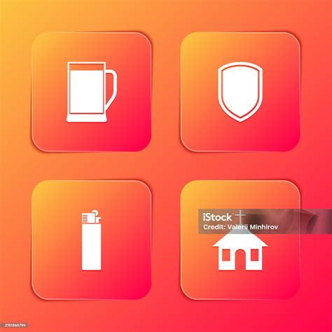 맥주 한 잔 방패 라이터 및 교회 건물 아이콘을 설정합니다 벡터 가연성에 대한 스톡 벡터 아트 및 기타 이미지 가연성 건축 건축하기 Istock