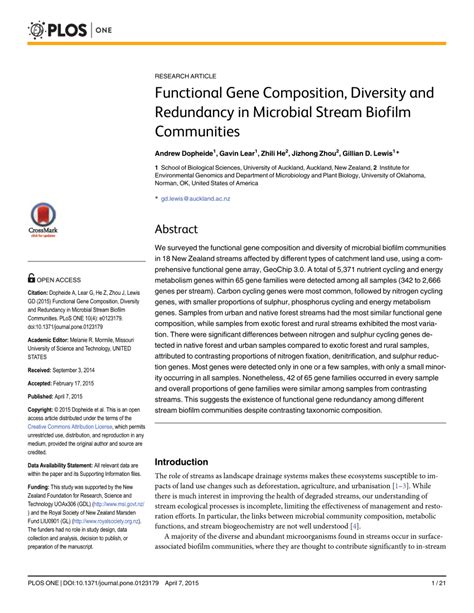 Pdf Functional Gene Composition Diversity And Redundancy In