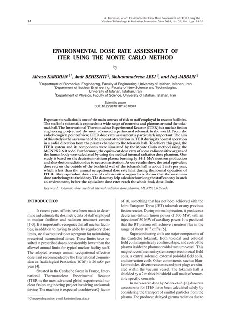 Pdf Environmental Dose Rate Assessment Of Iter Using Monte Carlo Method