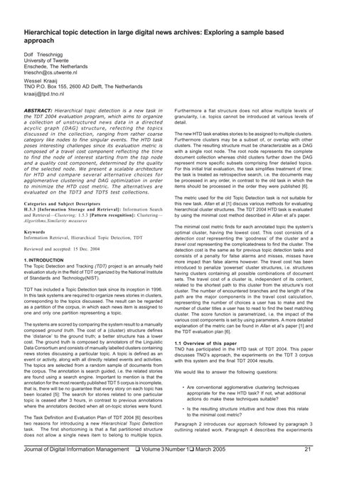 Pdf Hierarchical Topic Detection In Large Digital News Archives