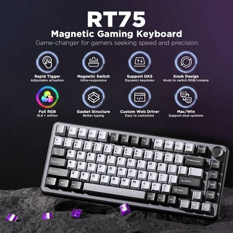 Yunzii Yunzii Rt75 Black Rapid Trigger Gaming Keyboard Hall Effect Rgb Backlight Keyboard