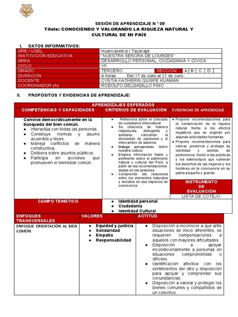 Sesión De Aprendizaje N°10 Iibim Dpcc 4 Pdf Aprendizaje Evaluación