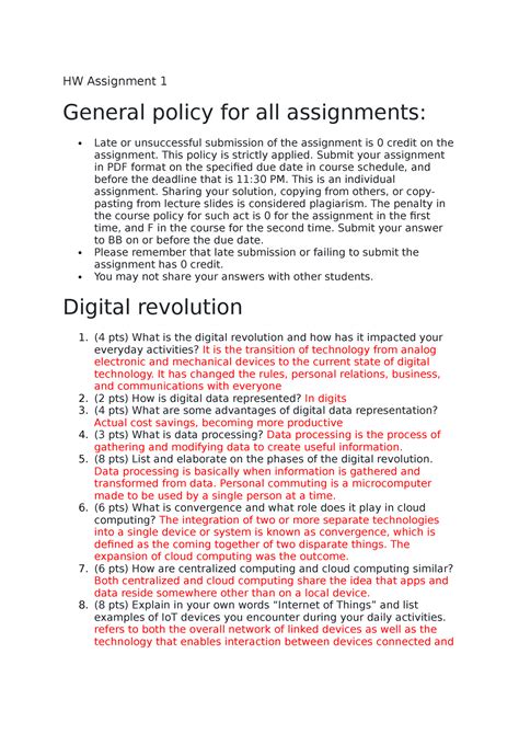 HW IT HW HW Assignment General Policy For All Assignments Late Or Unsuccessful