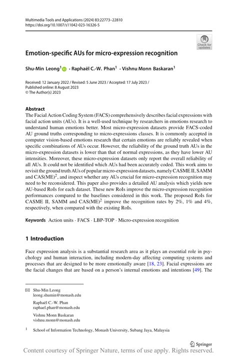 PDF Emotion Specific AUs For Micro Expression Recognition