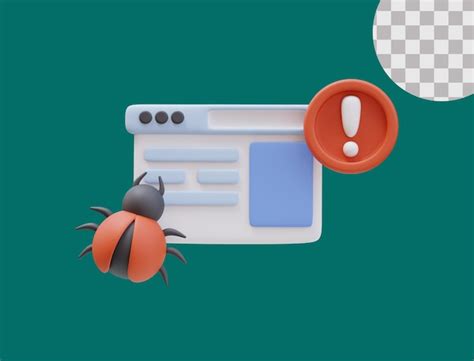Premium PSD 3d Icon Website Page Warning Sign Red Bug Programming And