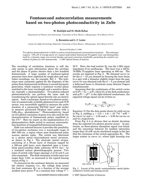 Pdf Femtosecond Autocorrelation Measurements Based On Two Photon Photoconductivity In Znse