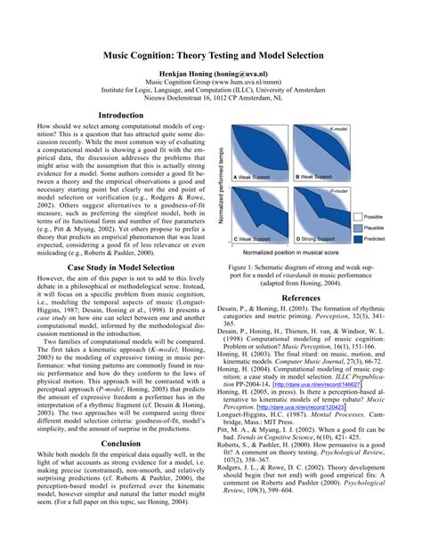 Pdf Music Cognition Theory Testing And Model Selection