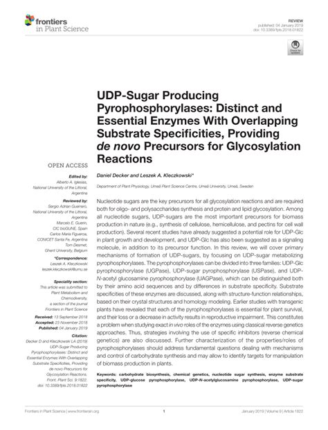 Pdf Udp Sugar Producing Pyrophosphorylases Distinct And Essential Enzymes With Overlapping