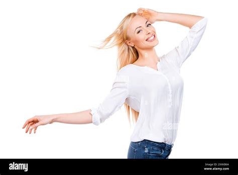 Happy Beauty Portrait Of Beautiful Mature Women Posing And Smiling While Standing Against White