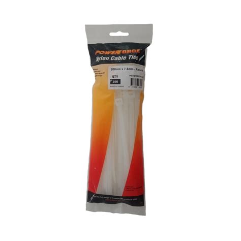 Powerforce Cable Tie Natural 200mm X 76mm Nylon Pack Of 100 Made From