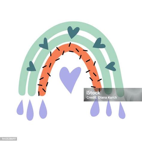 귀여운 벡터 무지개입니다 생일 초대장 또는 베이비 샤워 포스터 의류 보육 벽 예술 및 엽서를 위한 아기 디자인 Cartooning For Peace에 대한 스톡 벡터 아트