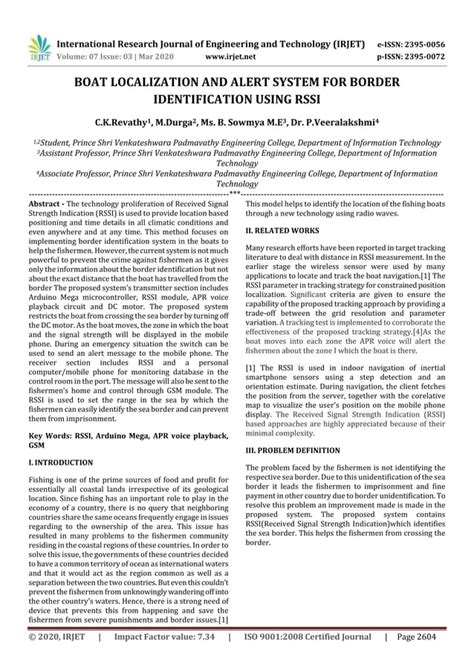 Irjet Boat Localization And Alert System For Border Identification
