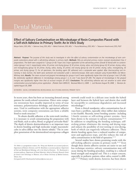Pdf Effect Of Salivary Contamination On Microleakage Of Resin