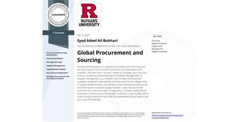 adeel bukhari on linkedin completion certificate for global procurement and sourcing