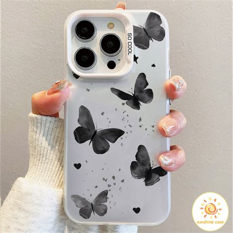 ภาพผีเสื้อสุดเก๋ในเปลือกหอยสีเงินหลากสี ไอโฟน11 For Iphone12 13 14 15pro Max X Xs Xr Xs 6 7