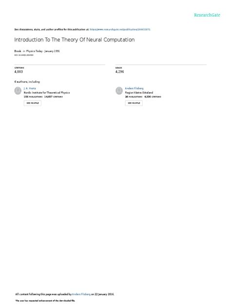 Introduction To The Theory Of Neural Computation Pdf Principal Component Analysis