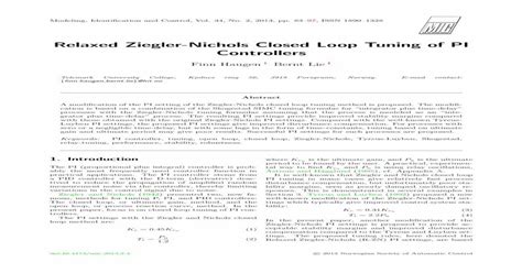 pdf relaxed ziegler nichols closed loop tuning of pi … · modeling
