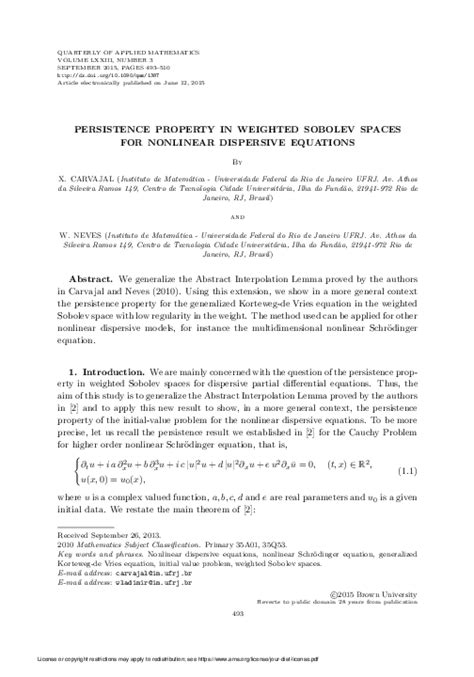 pdf persistence property in weighted sobolev spaces for nonlinear