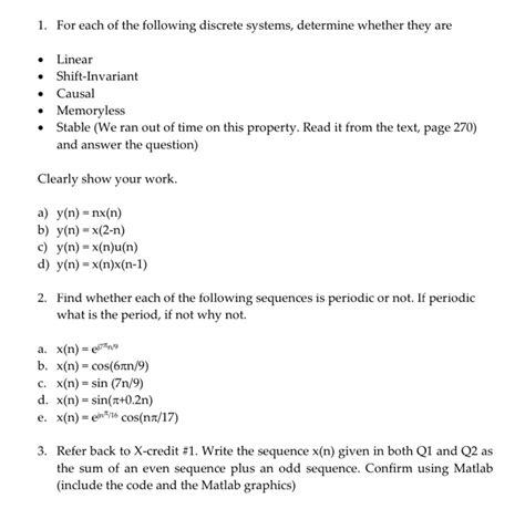 Solved 1 For Each Of The Following Discrete Systems