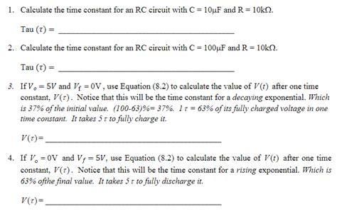 Solved Calculate The Time Constant For An RC Circuit With Chegg Com