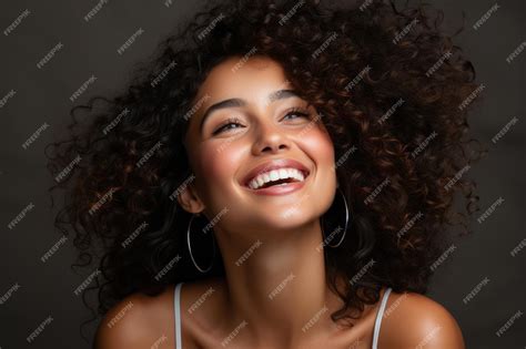 Premium Photo Headshot Portrait Of Laughing Cheerful Girl With Curly