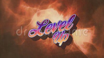 Animation Of Level Up Text Banner Over Orange Digital Waves Against