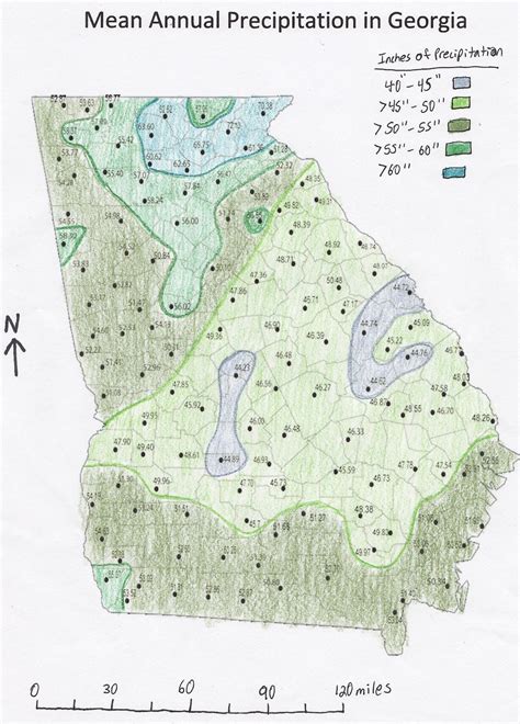 Wesley Adams Environmental Science Isarithmic Map Of Precipitation In Georgia
