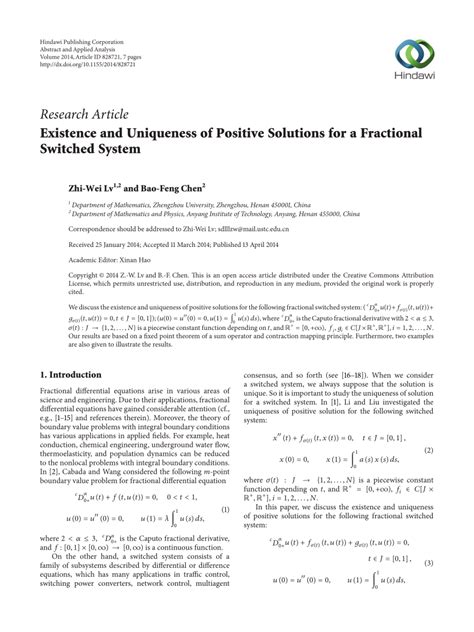 Pdf Existence And Uniqueness Of Positive Solutions For A Fractional Switched System