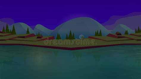 Village Life Cartoon Animation Day To Night Time Lapse Seamless Loop