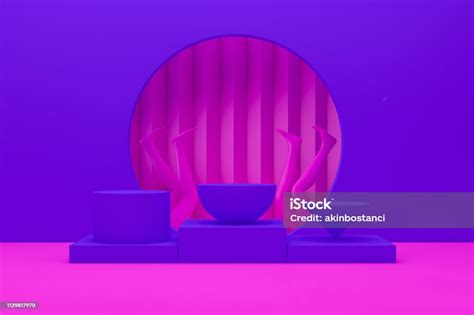 3d 장면 기하학적 모양 빈 제품 스탠드 플랫폼 Abstact 최소한의 보라색과 분홍색 색상 배경 0명에 대한 스톡 사진 및 기타 이미지 Istock