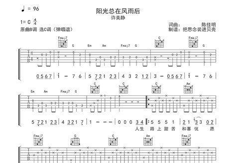 阳光总在风雨后吉他谱许美静c调弹唱简单69专辑版 吉他世界